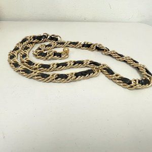 Accessories | Vintage Gold Black Braided Leather Chain Belt 36 ...